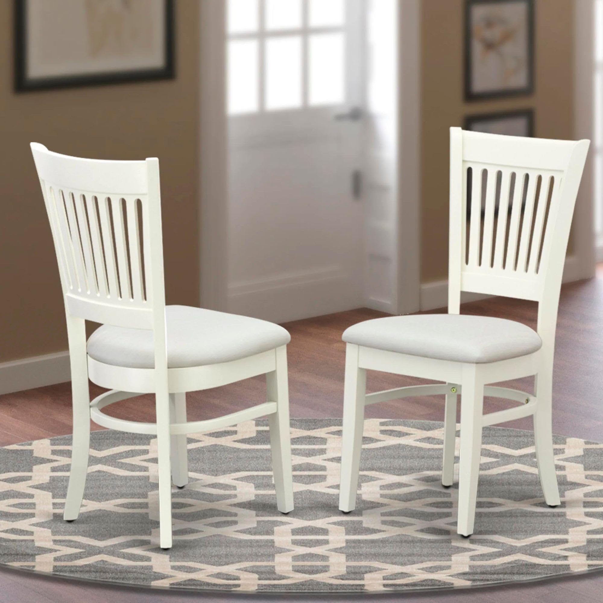 East West Furniture VAC-LWH-C Vancouver Dining Room Chairs - Linen Fabric Upholstered Wooden Chairs, Set of 2, Linen White