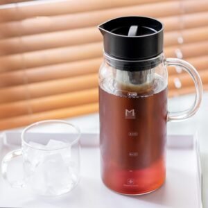 MAVOCOFFEE Cold Brew Coffee Maker, 34oz/1L Iced Coffee Pitcher with Removable Stainless Steel Filter, Glass Cold Brew Pitcher for Homemade Iced Coffee, Ice Tea