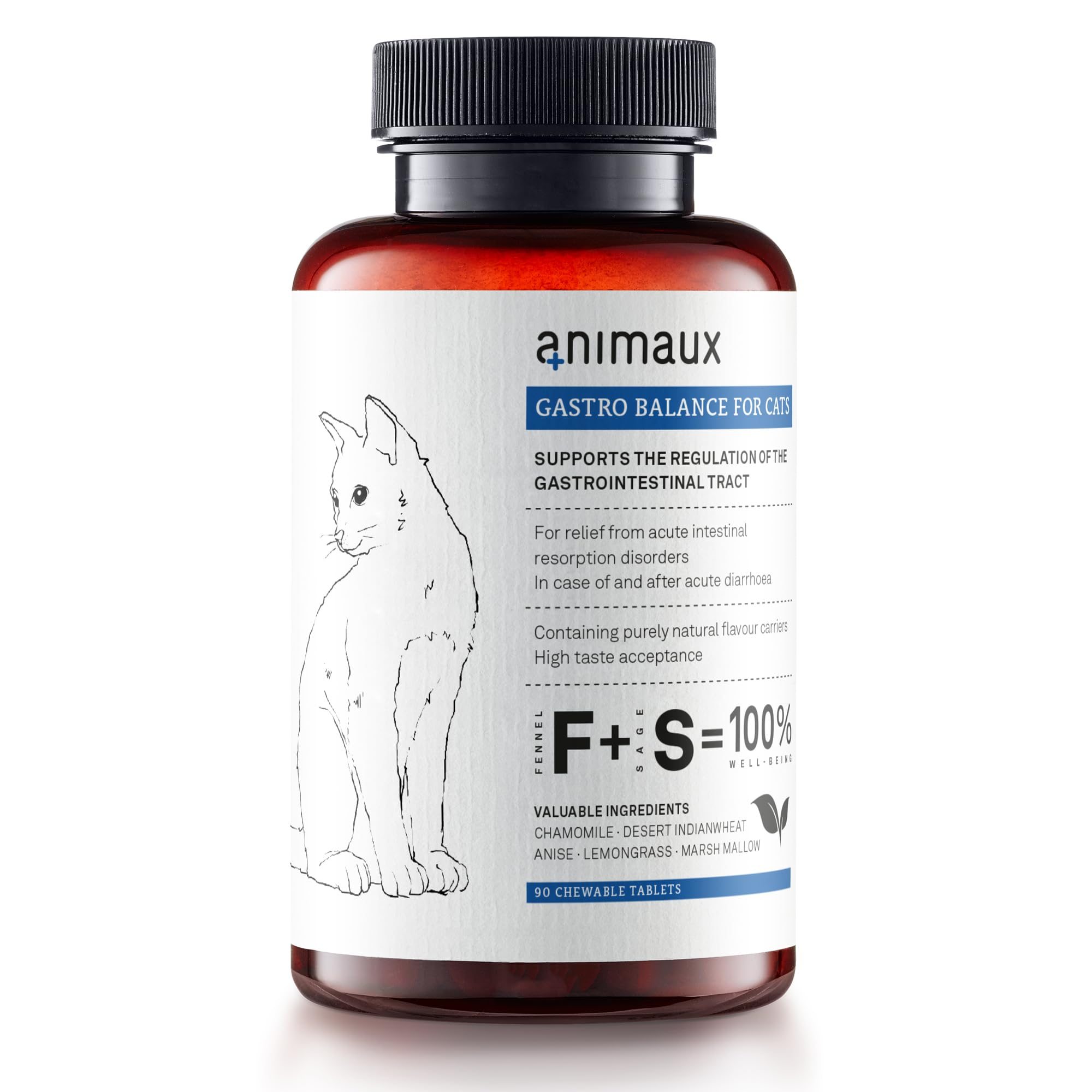 animaux - Gastro Balance for Cats, Supports Gastro-intestinal Tract, Prevents Diarrhoea, Constipation, Hairballs & Flatulence, supplementary probiotics, 90 chewable Tablets, 90 Days Supply