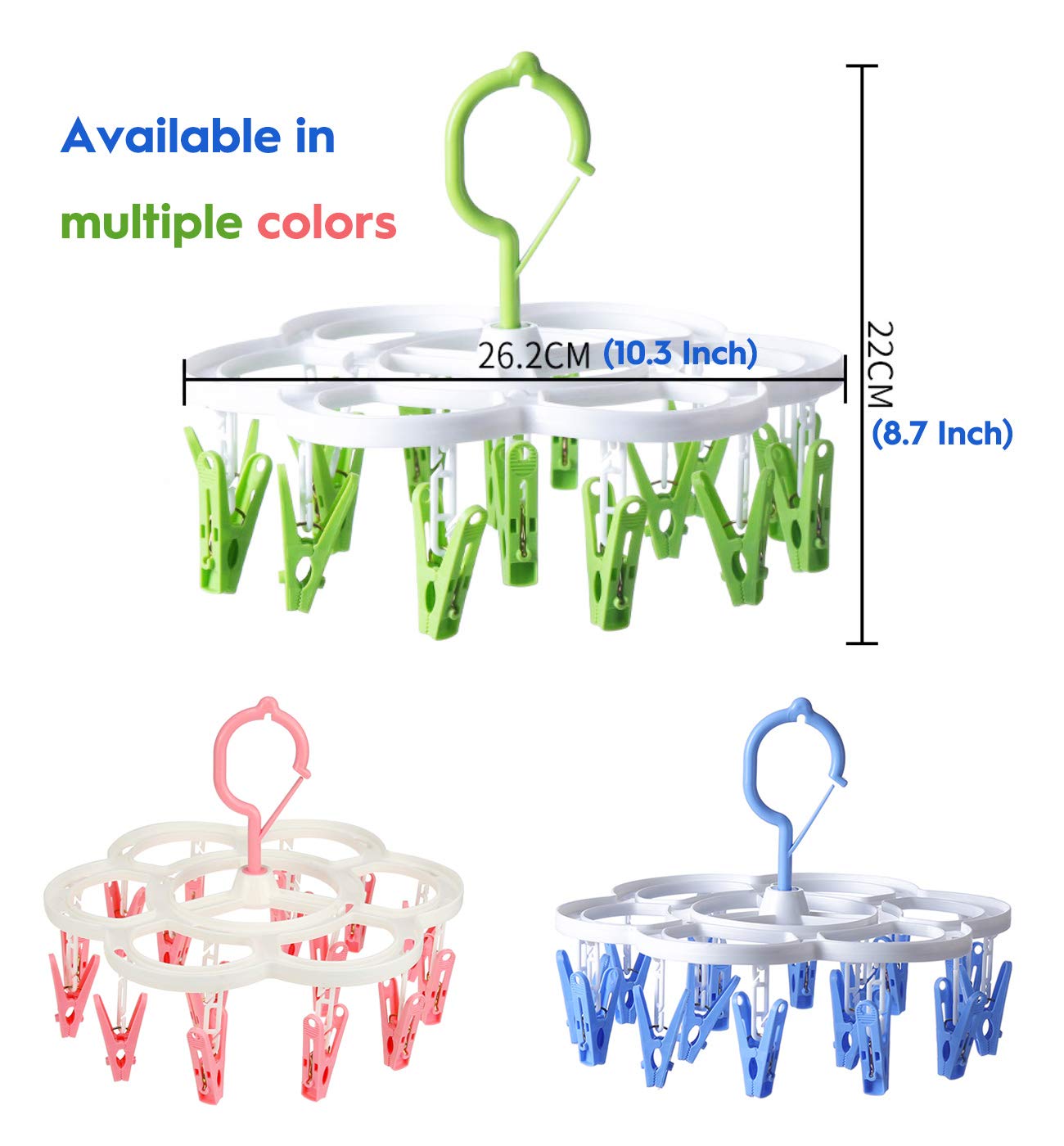 Clothespin Rack Laundry Drying Rack,Clothes Hangers with 16 Clips,Clip Hanger Drip Hanger for Drying Underwear,Baby Clothes,Socks,Bras,Towel,Pants,Hat,Scarf,Cloth Diapers,Gloves (Purple)