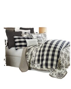 hiend accents camille 3 piece duvet set with pillow shams, black and natural buffalo check, super queen size, plaid farmhouse rustic style luxury bedding set, 1 duvet and 2 pillowcases