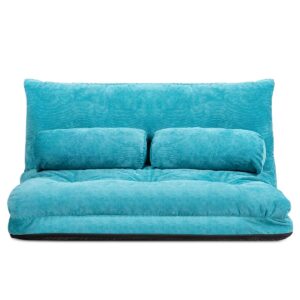 giantex adjustable floor sofa couch with 2 pillows, multi-functional 6-position foldable lazy sofa sleeper bed, multi-functional suede floor seating sofa for reading gaming (blue)