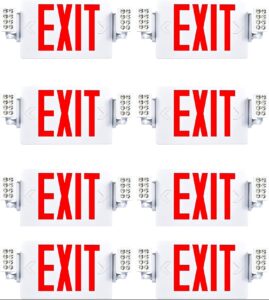 8 pack double sided led emergency exit sign combo, two led lights, backup battery, us standard red letter emergency exit lighting, commercial grade, 120-277v, fire resistant (ul 94v-0)