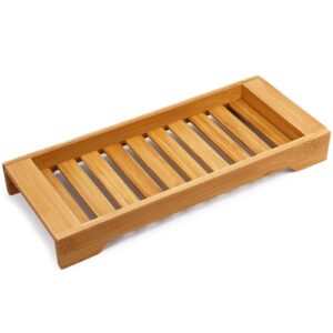 maxgear wood bathroom tray, toilet tray decor bamboo bathroom tray toilet topper toilet tank storage vanity organizer countertop for soap, towel, tissue, candle, plant,15.75 × 6.5 × 1.97 inch