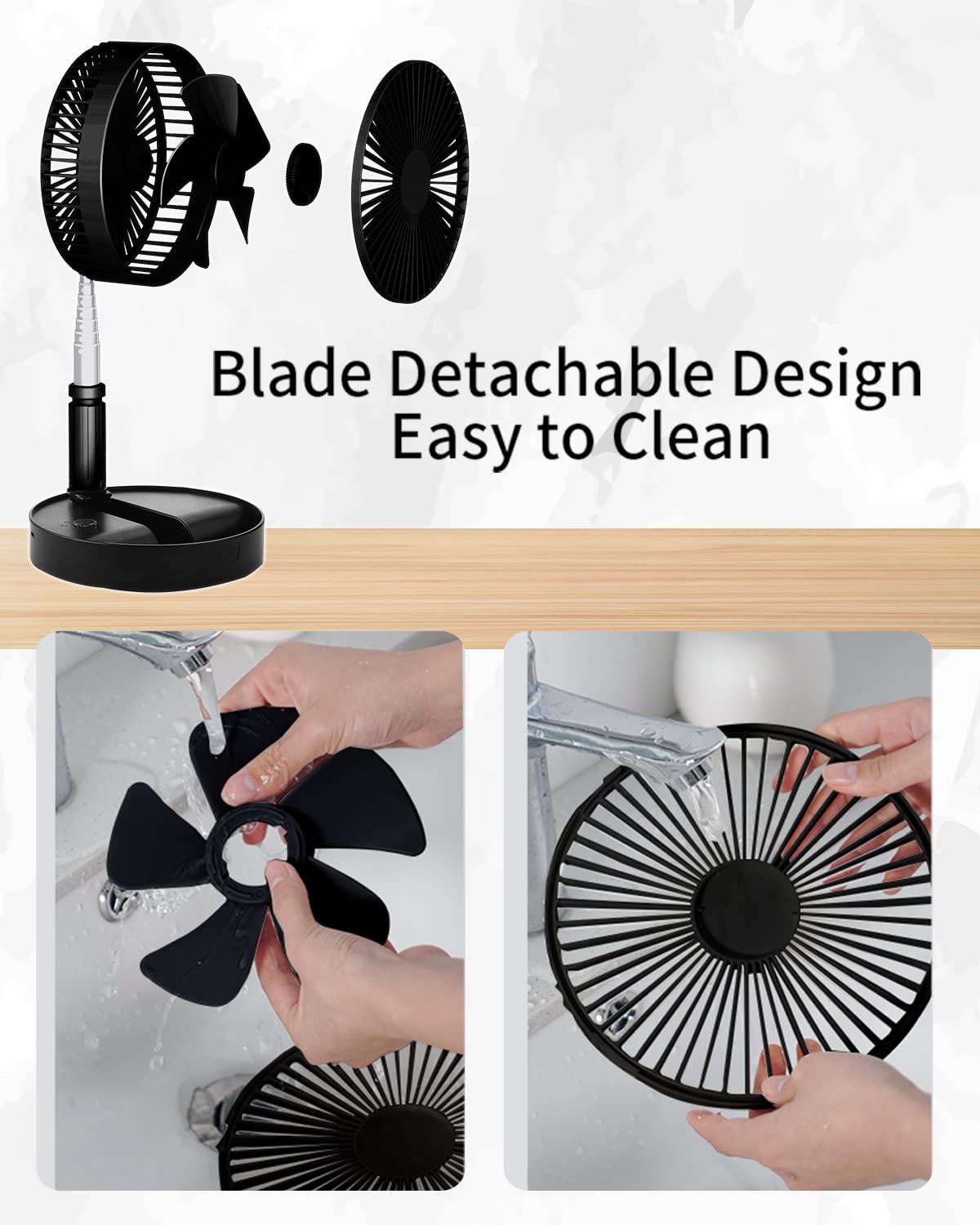 UN UNITEDTIME Desk Portable fan, My Foldaway Travel fan with remote Control Timer, Battery Operated or USB Powered,Adjustable Height Portable fan, 4 Speed Settings (Black)