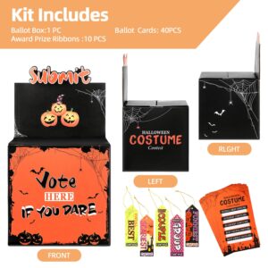 Halloween Costume Contest Ballot Box and 40 Voting Cards, 10 Award Prize Ribbons Fun Decorations, Halloween Party Supplies for Home Indoor Office and Party Games