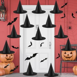 tmflexe 12pcs halloween witch hats + 12pcs 3d bats stickers - costume accessories for parties, cosplay, carnivals, holidays