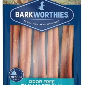 Barkworthies Odor Free Bully Sticks - 2 Pack (5 ct 6 inch) Premium Long Lasting, Protein-Packed, Grain Free Dog Treats and Dog Chews for Aggressive Chewers - Promotes Healthy Teeth for Dogs - E-Book