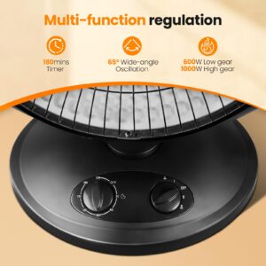 Kismile Oscillating Parabolic Space Heater with Thermostat and Timer, Radiant Dish Heater with Tip-Over and Overheating Protection For Indoor Use, 1000w