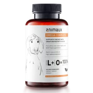 animaux - omega complete for dogs fish oil tablets, omega 3,6 & 9 fatty acids to support vitality, bone structure, barf supplement, salmon oil for skin & coat, 50 chewable tablets, 100 days supply