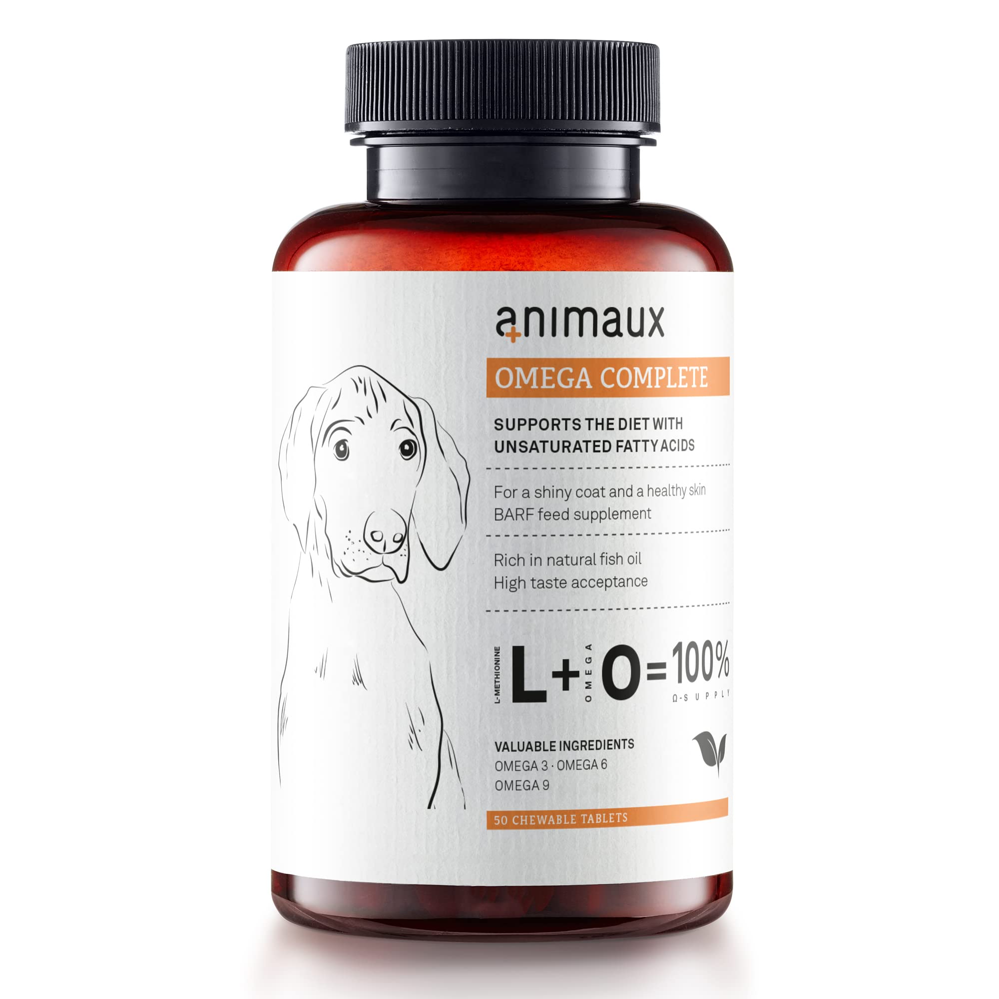 animaux - Omega Complete for Dogs Fish Oil Tablets, Omega 3,6 & 9 Fatty acids to Support Vitality, Bone Structure, Barf Supplement, Salmon Oil for Skin & Coat, 50 chewable Tablets, 100 Days Supply