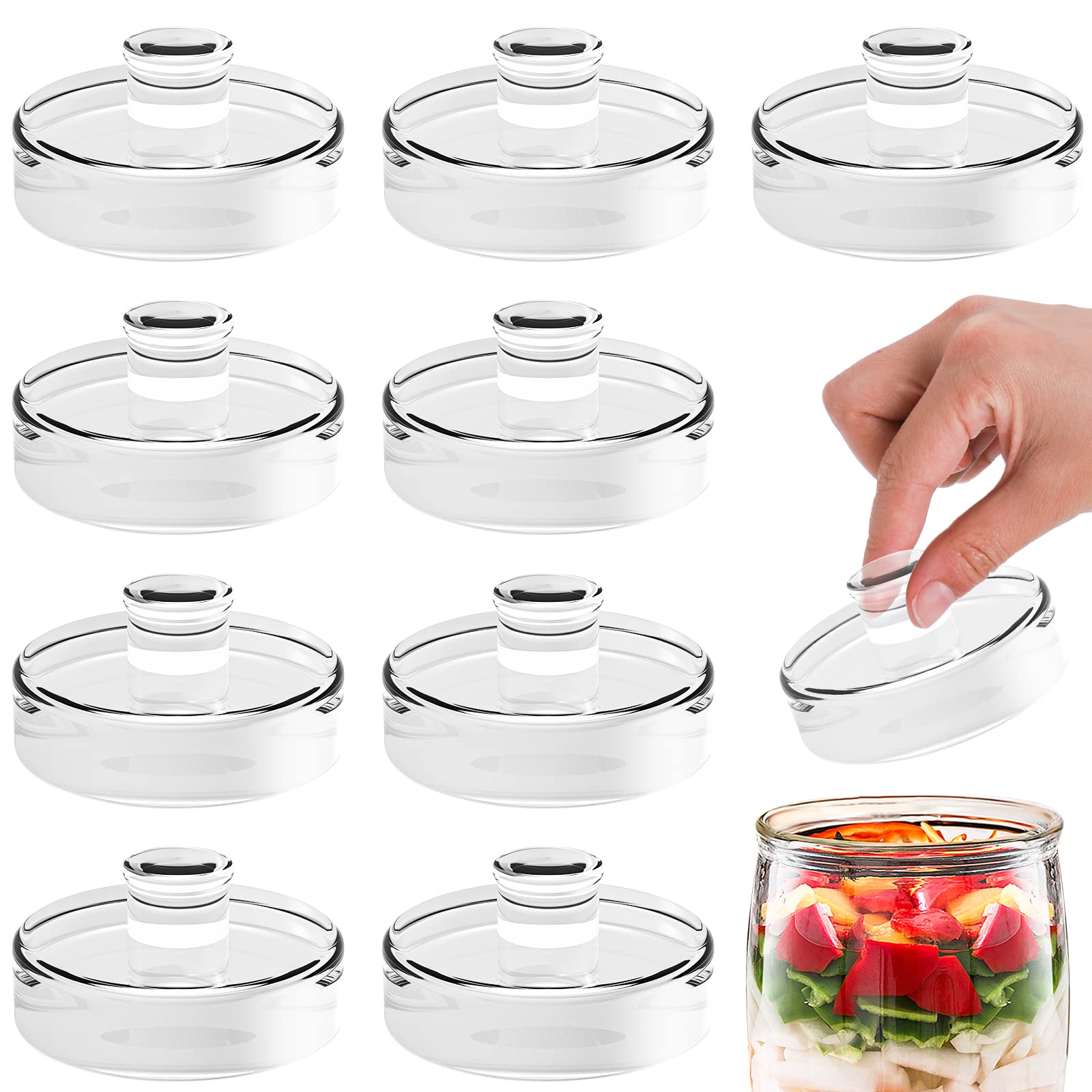 Jucoan 9 Pack Glass Fermentation Weights with Easy Grip Handle, Heavy Glass Fermenting Lids Kit for Wide Mouth Mason Jar Pickle Jar Fermenting Sauerkraut Kimchi