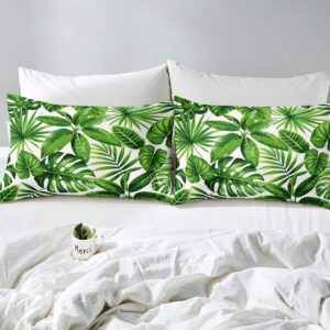 Erosebridal Palm Leaves Bedding Set Monstera Duvet Cover Hawaii Tropical Leaves Comforter Cover Tropical Bedspread Cover for Kids Boys Girls Room Dorm Decor 3Pcs Bedding Full Size