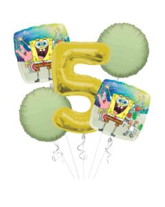 sponge bob happy birthday balloon bouquet (5 balloons), 5th birthday | viva party balloon collection