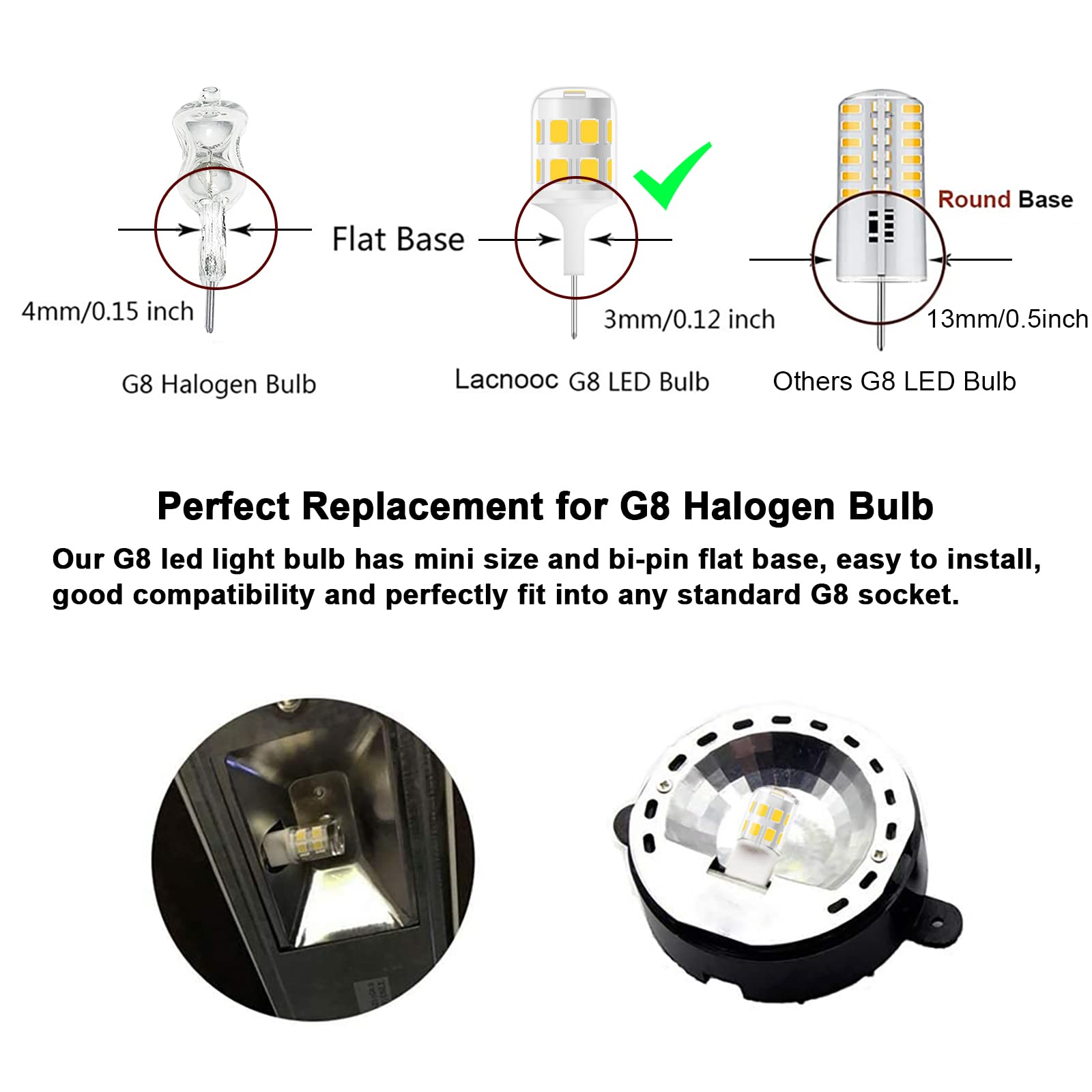 Lacnooe G8 Led Bulb Dimmable, 3W T4 Led Bulb, 20-25W Halogen Equivalent, Warm White 3000K, 120V Puck Light Bulbs for Under Cabinet Light, Under Counter Kitchen Lighting, 6-Pack