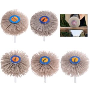 swpeet 5pcs 5 sizes 80# 180# 240# 320# 600# nylon wheel brush abrasive grinding head with 6mm threaded shank assortment kit, sanding mop abrasive wheel for polishing removing rust and painting