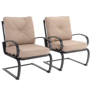 sophia & william patio dining chairs set of 2 outdoor metal c spring motion chairs patio chairs set with cushions for deck lawn garden pool backyard weight capacity 350 lbs, beige