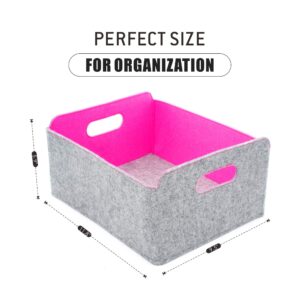 Welaxy Storage Baskets Collapsible Felt Storage bin Foldable Shelf Drawers Organizers organizie Box with Handles for Kids Toys pet Toy Books Clothes Makeup Junk organise (shocking pink)