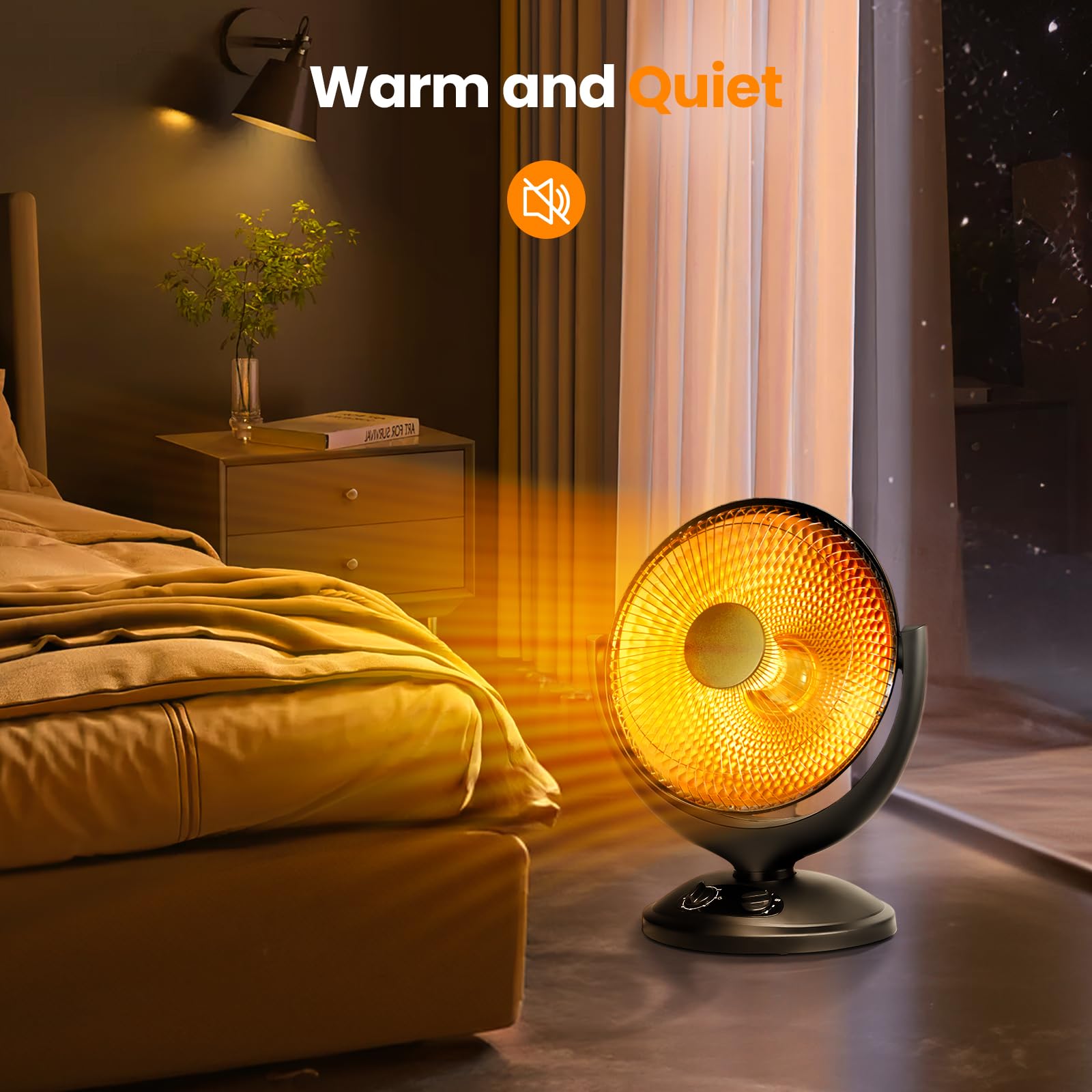 Kismile Oscillating Parabolic Space Heater with Thermostat and Timer, Radiant Dish Heater with Tip-Over and Overheating Protection For Indoor Use, 1000w