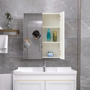 CLIPOP Bathroom Wall Cabinet Medicine Cabinet, Wall Mounted Bathroom Mirror with Storage Mirror Cabinet with 1 Doors and Adjustable Shelf, Over The Toilet Space Saver Storage Cabinet, White