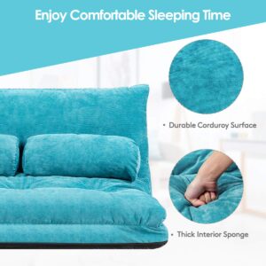 Giantex Adjustable Floor Sofa Couch with 2 Pillows, Multi-Functional 6-Position Foldable Lazy Sofa Sleeper Bed, Multi-Functional Suede Floor Seating Sofa for Reading Gaming (Blue)