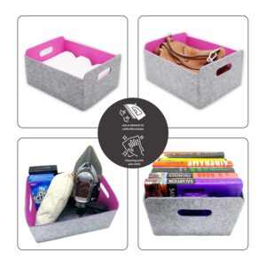 Welaxy Storage Baskets Collapsible Felt Storage bin Foldable Shelf Drawers Organizers organizie Box with Handles for Kids Toys pet Toy Books Clothes Makeup Junk organise (shocking pink)