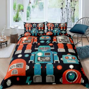 feelyou boys robot printed duvet cover cartoon mechanic pattern bedding set for kids children colorful mechanical toys decor comforter cover cool steampunk style bedspread cover 2pcs zipper twin size