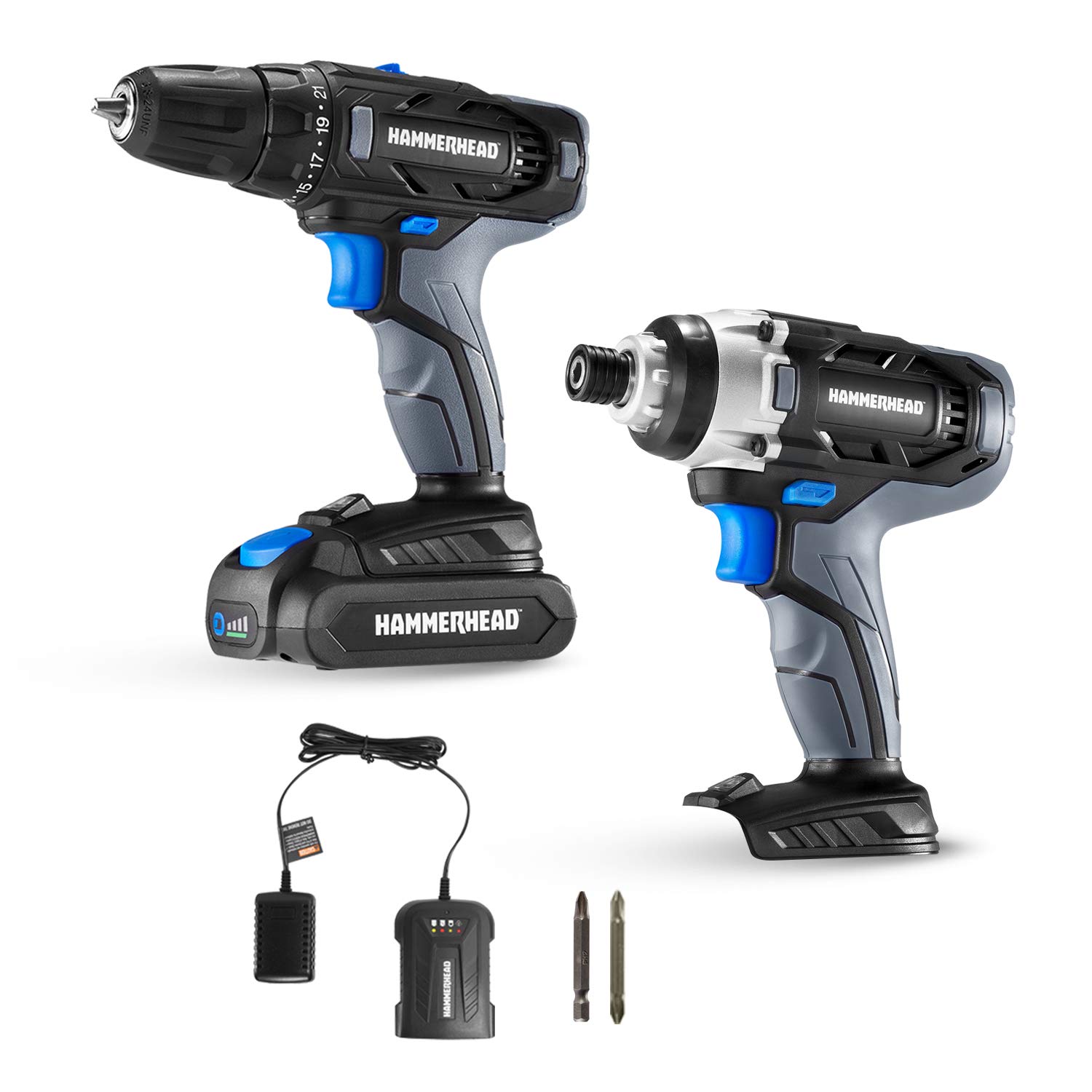 Hammerhead 20V Cordless 2-Tool Combo Kit: Drill and Impact Driver with 1.5Ah Battery and Charger - HCC2020