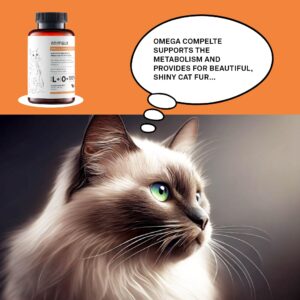 animaux - Omega Complete for Cats Fish Oil Tablets, Omega 3,6 & 9 Fatty acids to Support Metabolism, Bone Structure, Barf Supplement, Salmon Oil for Skin & Coat, 120 chewable Tablets, 120 Days Supply