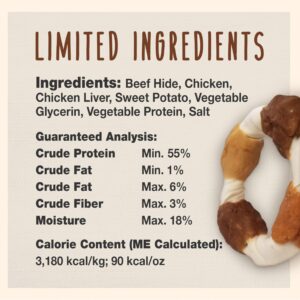 Cadet Gourmet Triple-Flavored Ring - Beef Hide Kabob Dog Treats - Healthy & Natural Chicken, Liver, & Sweet Potato Dog Treats for Dogs Over 30 lbs. (2 Count)