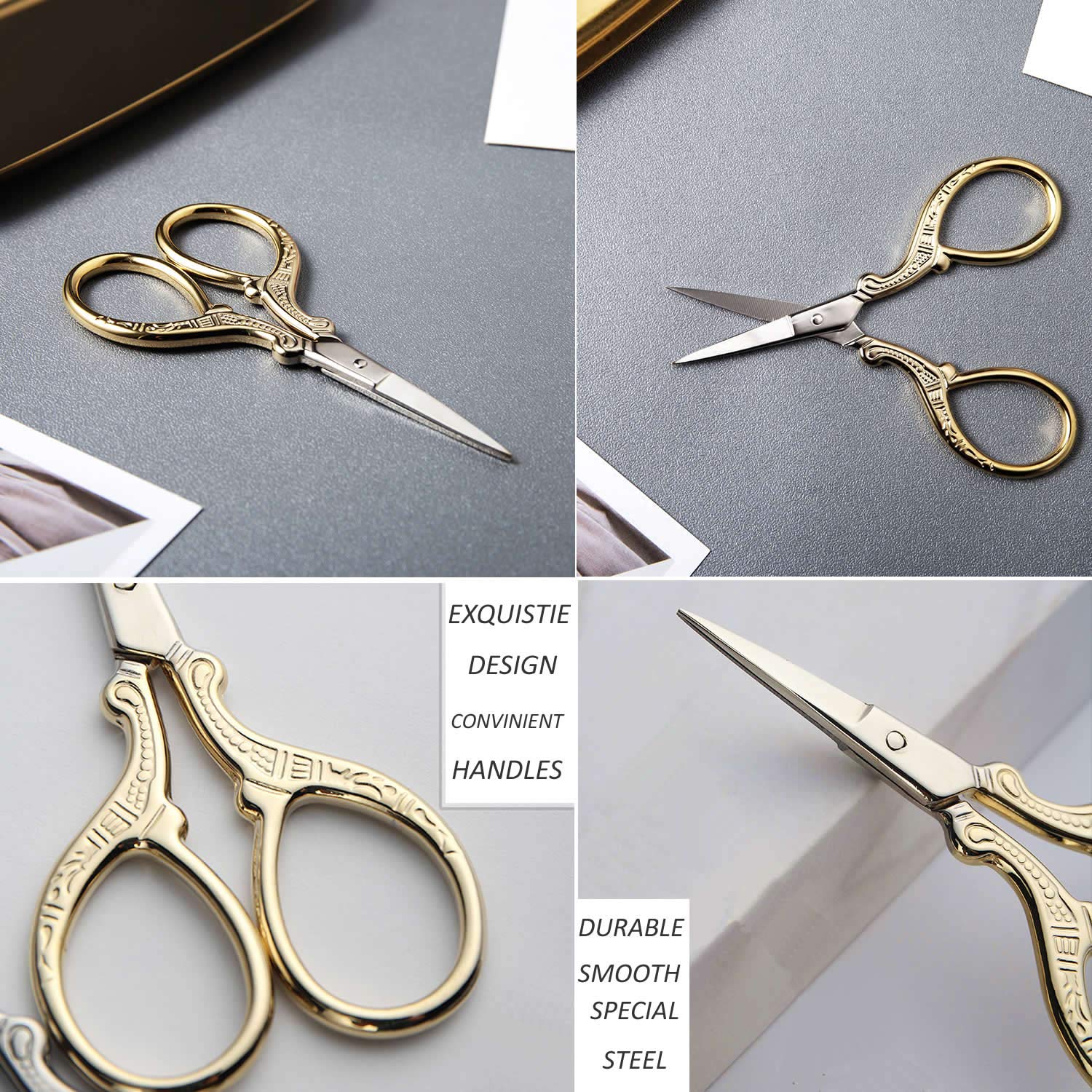 BIHRTC 3.6 Inch Embroidery Scissors Small Sewing Scissors Stainless Steel Tip Classic Scissors DIY Tools Dressmaker Shears Scissors for Craft Needlework Artwork Everyday Use Gold Scissors