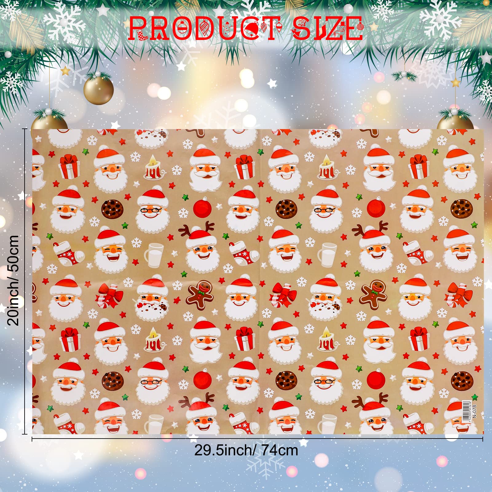 Konsait 12Pack Folded Large Sheets of Christmas Wrapping Paper Traditional Gift Wrap, Christmas Decoration,Xmas Festive Designs- Kids Snowman, Santa, Christmas Tree, Snowflake, Reindeer, 74 X 51cm