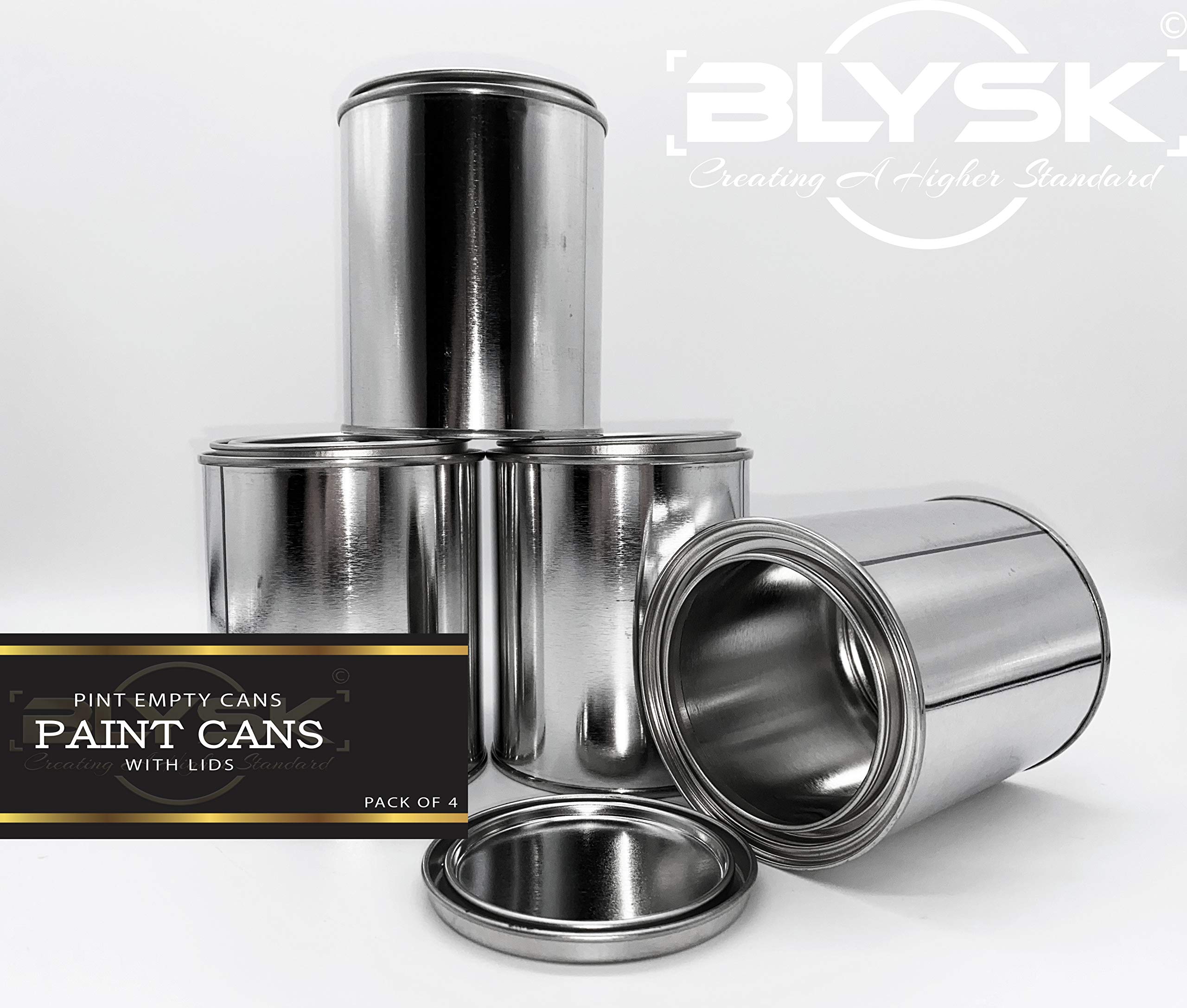 BLYSK Empty Metal Paint Cans with Lids, (Pint Size, 2 Pack) Empty Pint Paint Can Storage, Unlined Multipurpose Storage for Arts and Crafts, DIY Projects, Painting, Garage Organization, Free Can Opener