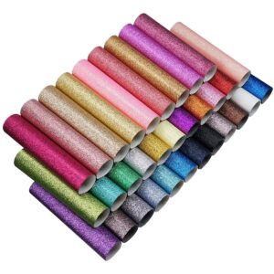 32 Colors 8X6 Inches Glitter Faux Leather Fabric Sheets for Leather Bows, Earring, Jewelry Making, Sewing, Shoe Making and Craft Making