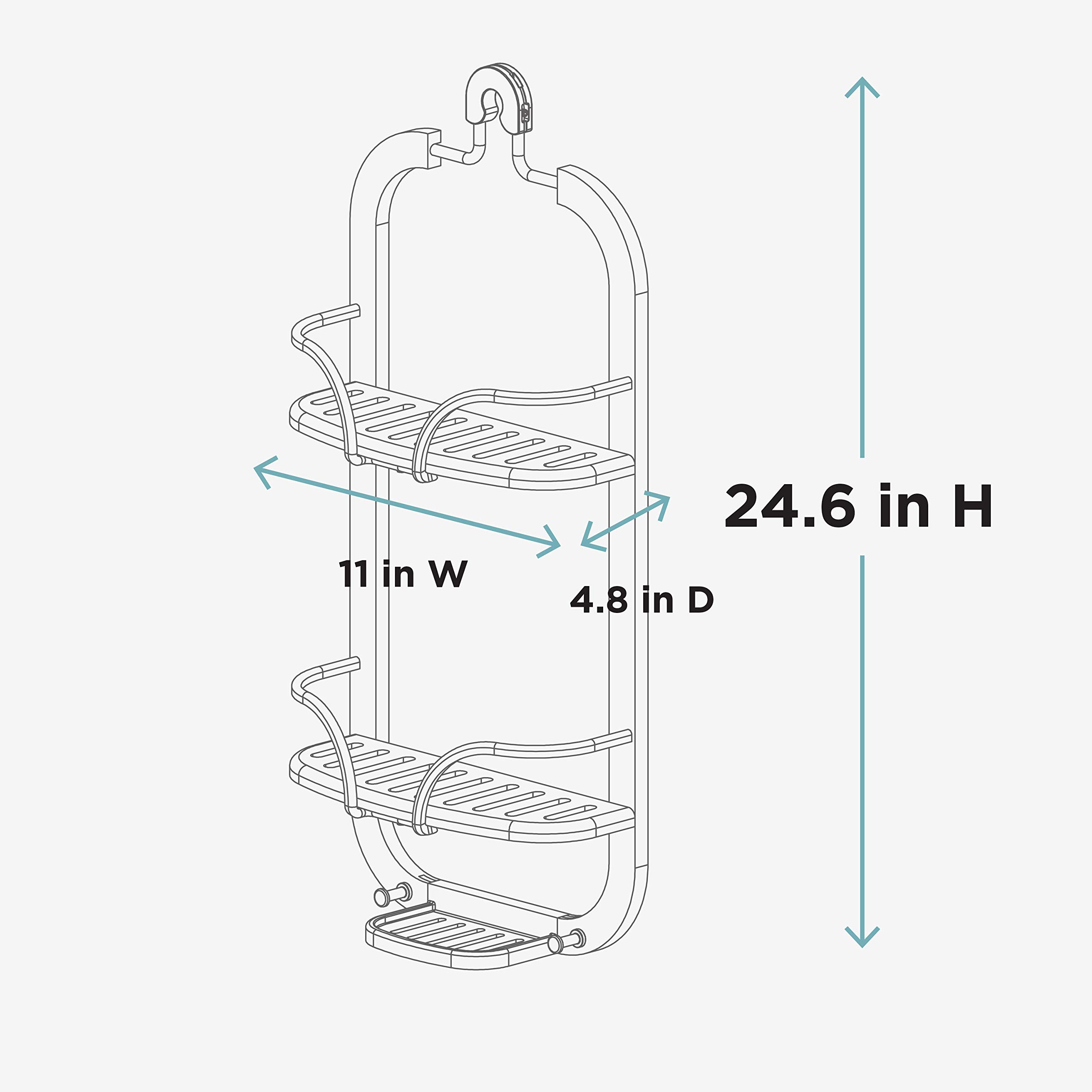 Zenna Home NeverRust Aluminum and Bamboo Hanging Shower Caddy, 2-Shelf Organizer with Hooks, Rustproof and No Drilling, Satin Chrome