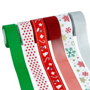 VATIN 100 Yards 1" Christmas Ribbon Printed Grosgrain Organza Satin Ribbons Metallic Glitter Fabric Ribbons 18 Rolls for Xmas Gift Package Wrapping,Winter Season Festival DIY Crafts Decor-Clearance