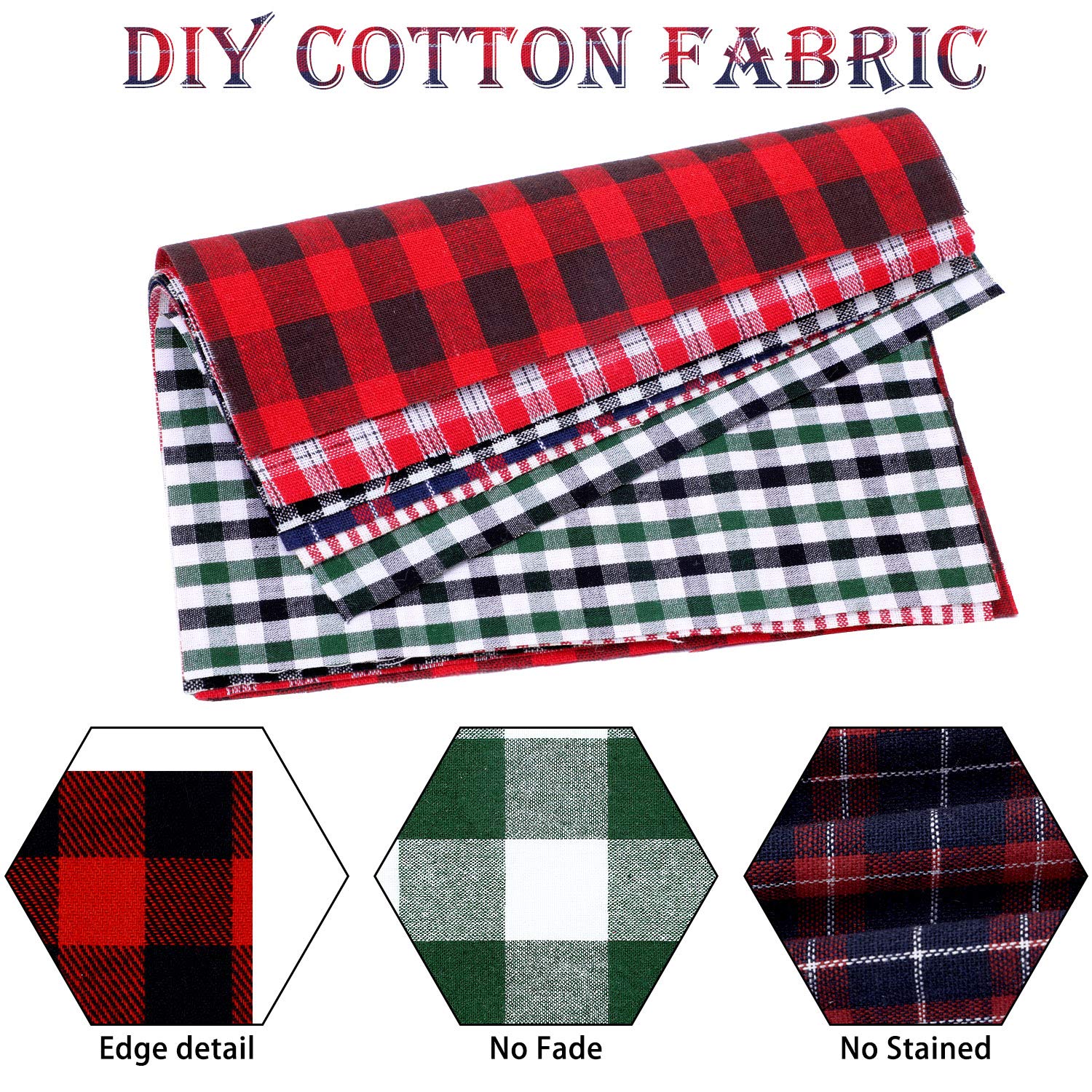 40 Pieces Christmas Fabric Buffalo Plaid Christmas Squares Fabric Charm Pack for Quilting Fabric Bundle 20 Different Christmas Patterns Plaid Sewing Fabric, 6 x 6 Inch for DIY Christmas Decoration