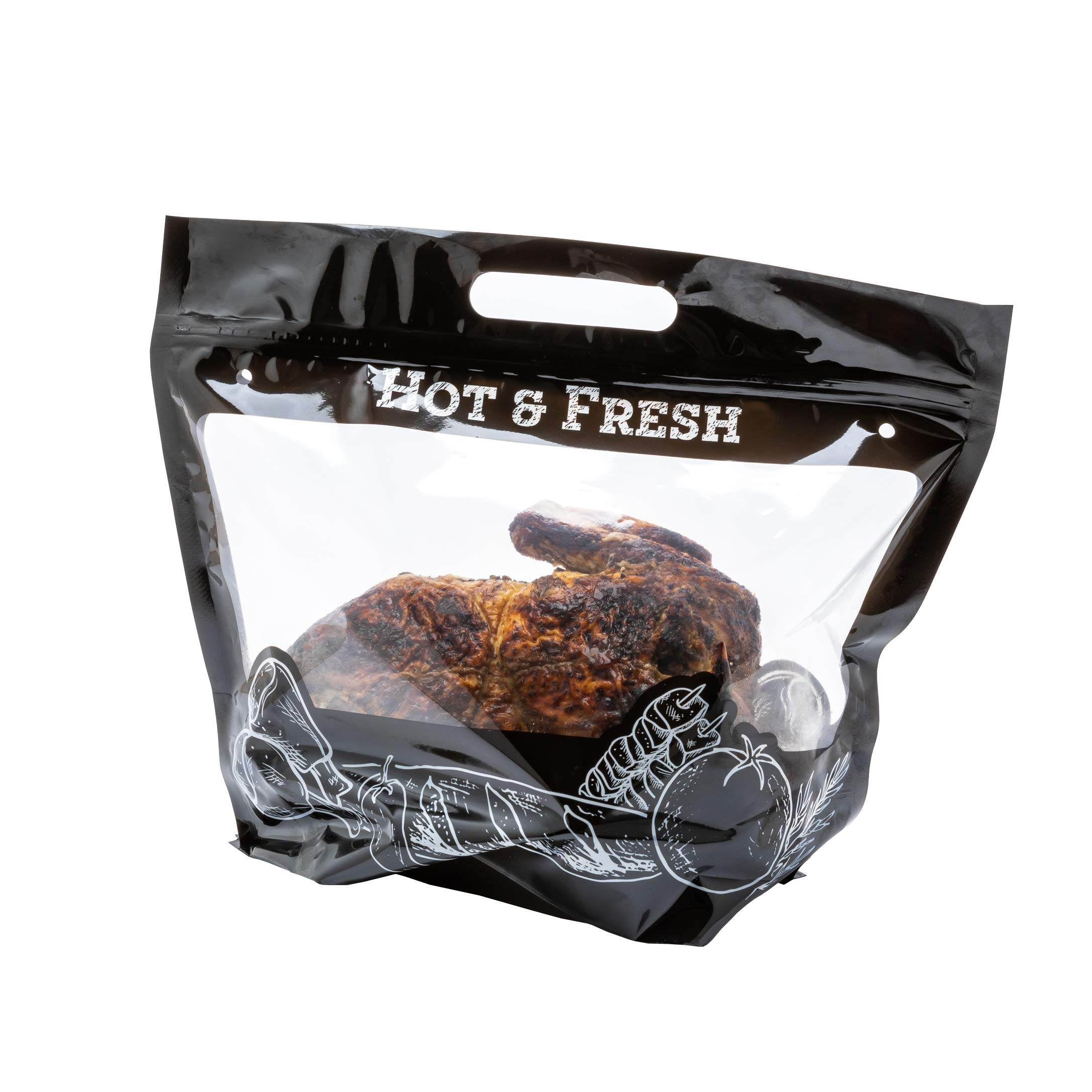 Restaurantware Hot Bag For Food Delivery Bag Tek 12.7 x 5.7 x 10.4 Inch Plastic Food Delivery Bags - Clear Window Built-In Handles 100 Black Delivery Bags For Hot Food Zipper For Rotisserie Chicken