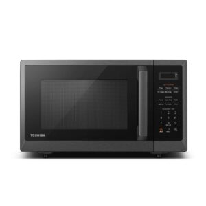 toshiba ml2-em09pa(bs) small countertop microwave oven with 6 auto menus, kitchen essentials, mute function & eco mode, 0.9 cu ft, 10.6 inch removable turntable, 900w, black color