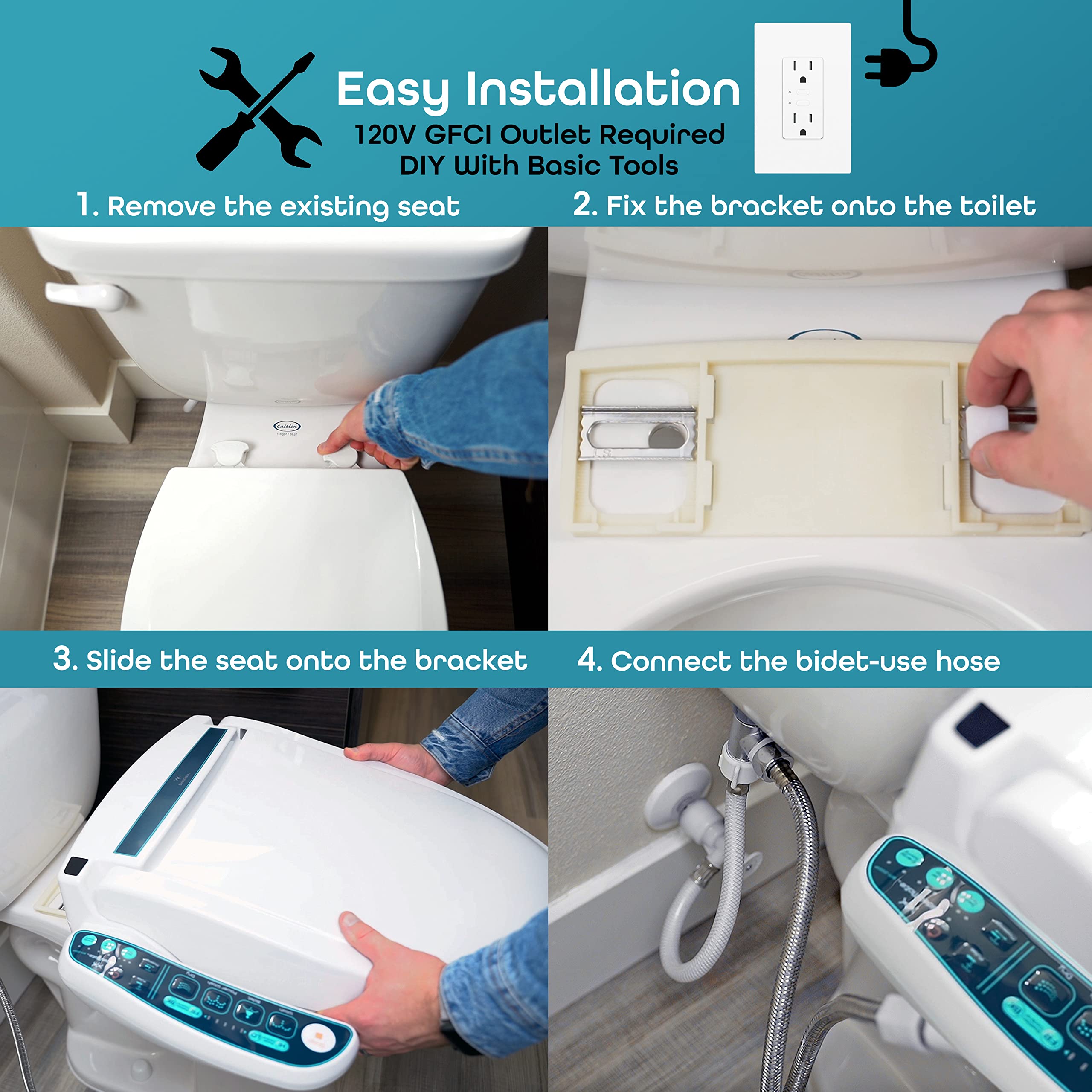 BidetMate 2000 Series Heated Bidet Japanese Toilet Seat with Unlimited Water, Side Control Panel, Deodorizer, and Warm Air Dryer - Adjustable Self-Cleaning - Shape of Bidet Round