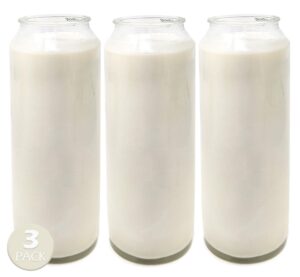 hyoola 9 day white prayer candle in glass jar- 3 pack - memory candle for religious, memorial, vigil and emergency - 100% vegetable oil wax