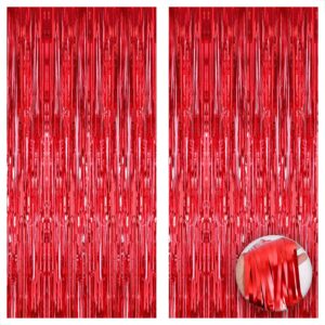 katchon, xtralarge red streamers party decorations - 3.2x8 feet, pack of 2 | red christmas backdrop for christmas decorations | shiny red fringe backdrop | red backdrop for red party decorations