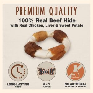 Cadet Gourmet Triple-Flavored Ring - Beef Hide Kabob Dog Treats - Healthy & Natural Chicken, Liver, & Sweet Potato Dog Treats for Dogs Over 30 lbs. (2 Count)