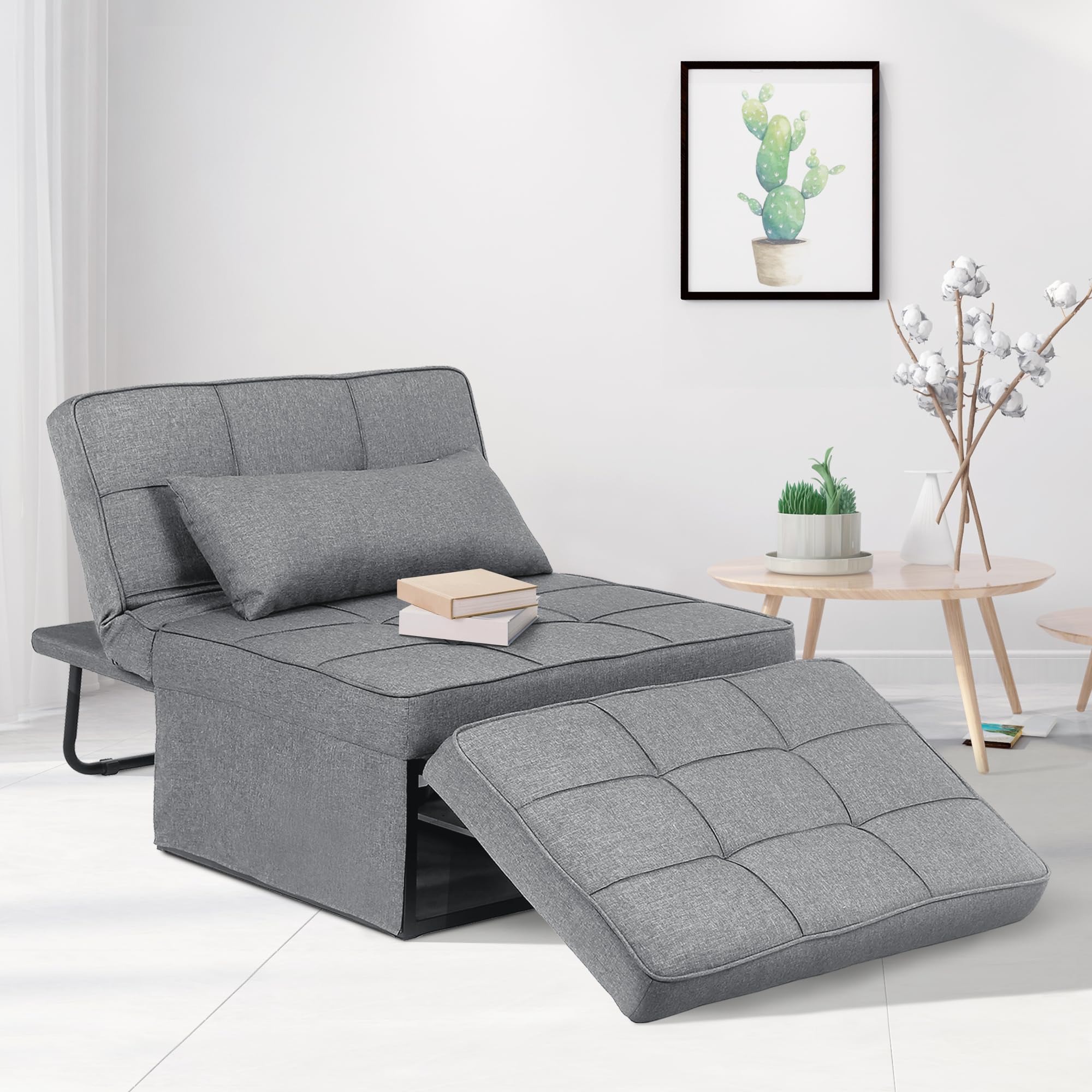 Ainfox Sofa Bed, 4 in-1 Sleeper Chair Bed Multi-Function Folding Convertible Couch Chair Ottoman Bed for Apartment, Small Space (Sky Gray)