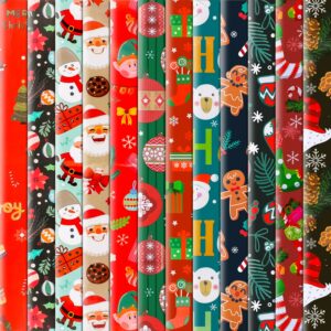 konsait 12pack folded large sheets of christmas wrapping paper traditional gift wrap, christmas decoration,xmas festive designs- kids snowman, santa, christmas tree, snowflake, reindeer, 74 x 51cm