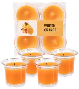 hyoola clear cup scented votive candles - winter orange - 12 hour burn time - 4 pack - european made