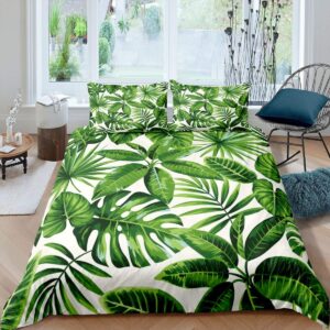 erosebridal palm leaves bedding set monstera duvet cover hawaii tropical leaves comforter cover tropical bedspread cover for kids boys girls room dorm decor 3pcs bedding full size