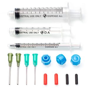 dispense all - k1-3pk all-purpose industrial syringe kit - 1ml/3ml/10ml with 1" 14+18 gauge dispensing tips, syringe caps and tip covers