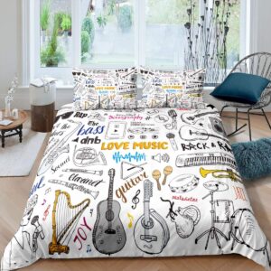 feelyou rock music theme duvet cover electric guitar piano bedding set for kids boys girls musical instrument comforter cover blues jazz bedspread cover with 1 pillowcase 2pcs twin size