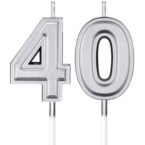 40th birthday candles, number 40 candles, happy birthday cake topper numeral candles decoration for men women birthday party wedding decoration anniversary celebration supplies theme party (silver)